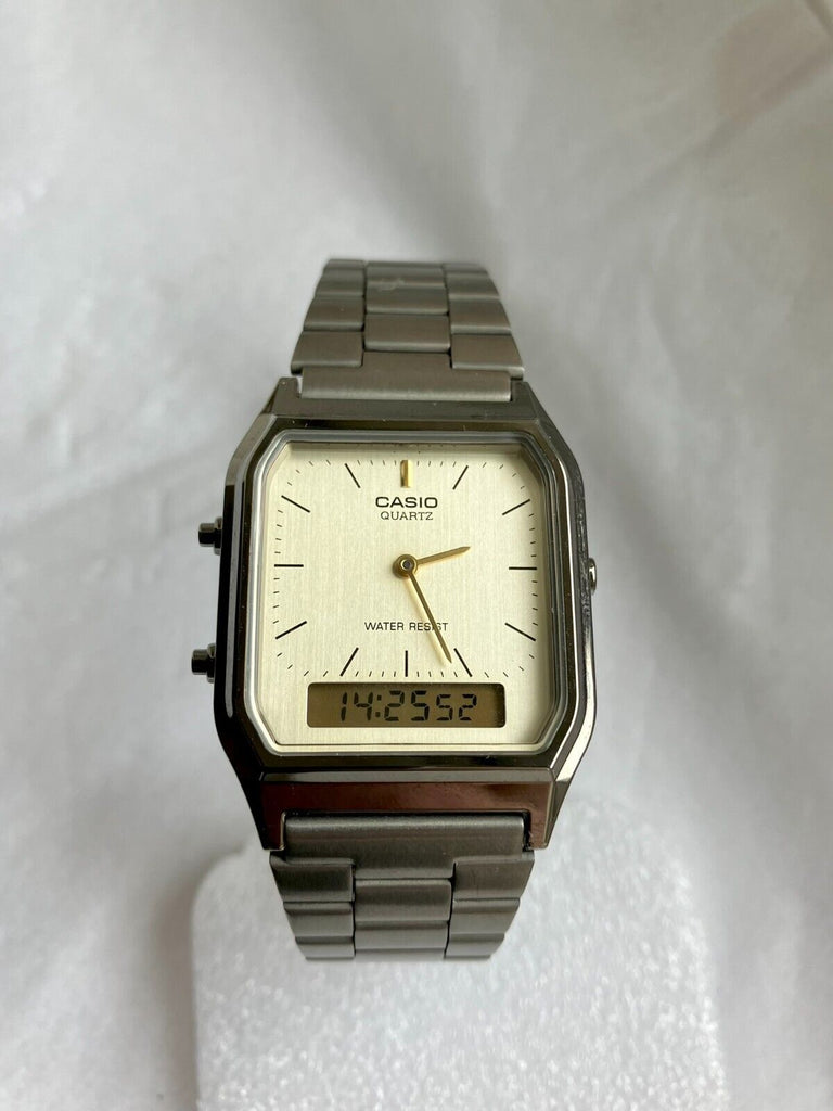 RELOJ CASIO VINTAGE AQ-230GG-9ADF COLOR TITANIO - BLANCO "JANUS" ANA-D ...